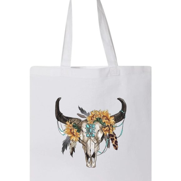 Bags | Sunflower Flowers Deer Cow Bull Skull Boho Bohemian Rodeo Design ...